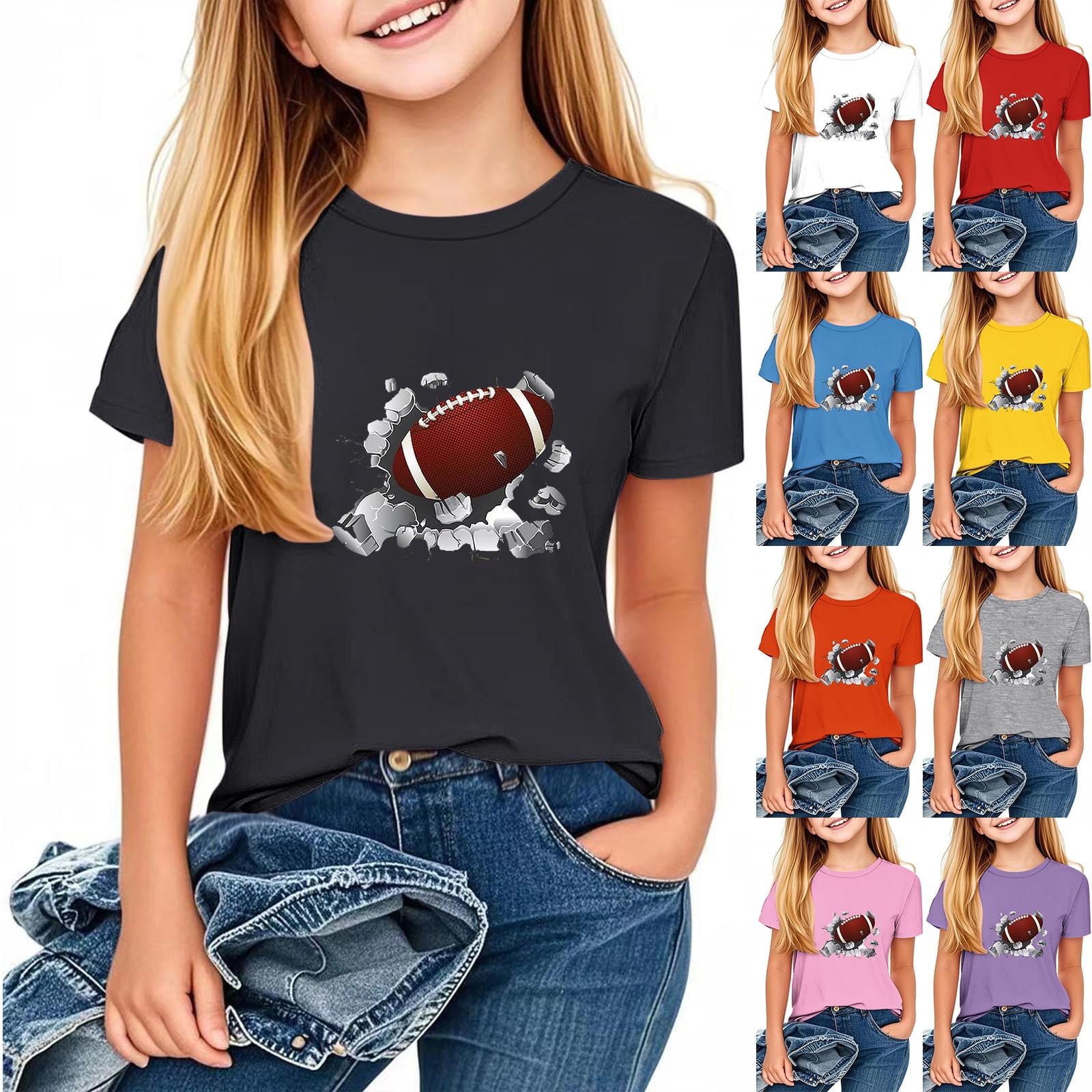 Avtoify Loose Comfortable Summer Short Sleeve Shirts for Girls Round ...