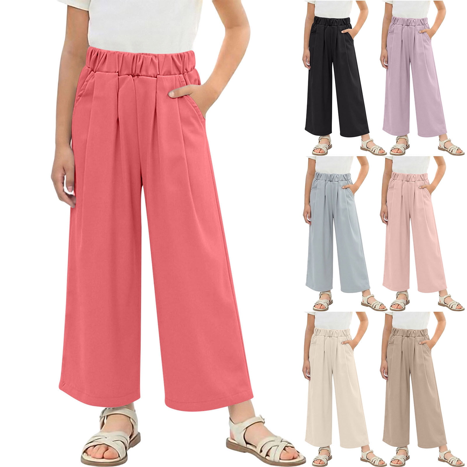 Avtoify Loose Wide Leg Solid Daily Trouser Summer Pants for Girls ...