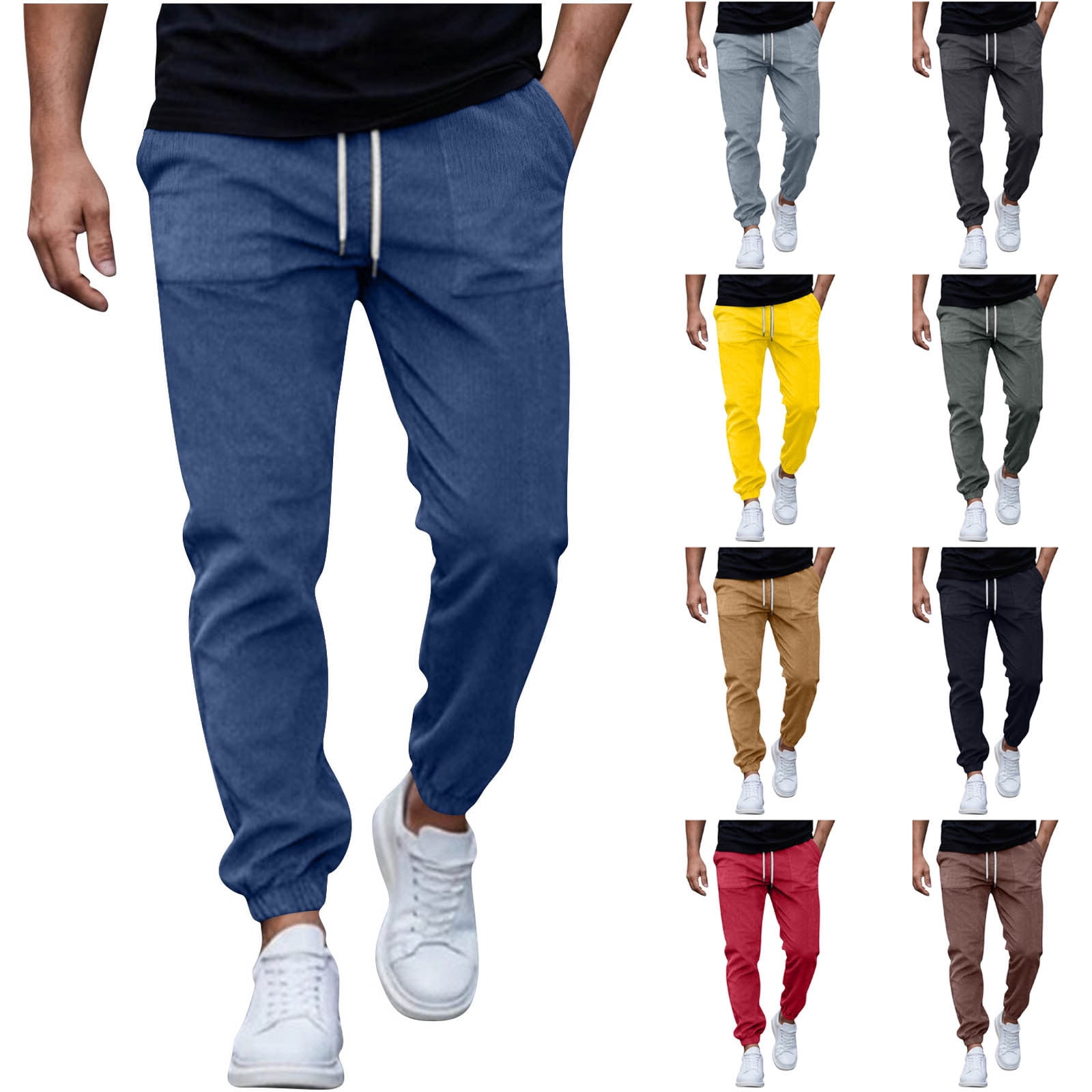 Avtoify Men's Casual Fashion Corduroy Solid Color Pocket Drawstring ...