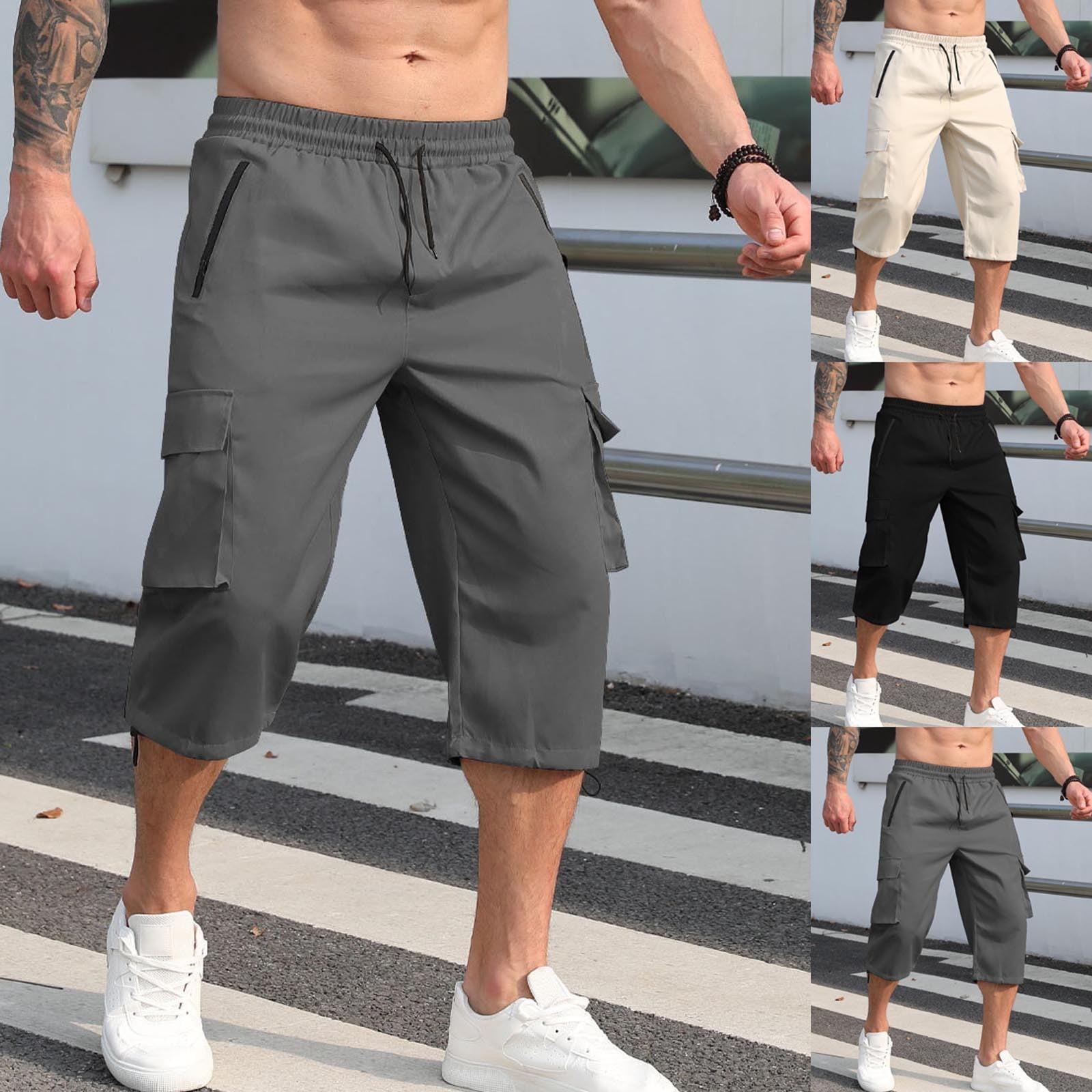 Avtoify Men's Fashion Casual Comfy Solid Pocket Bandage Drawstring Mens ...
