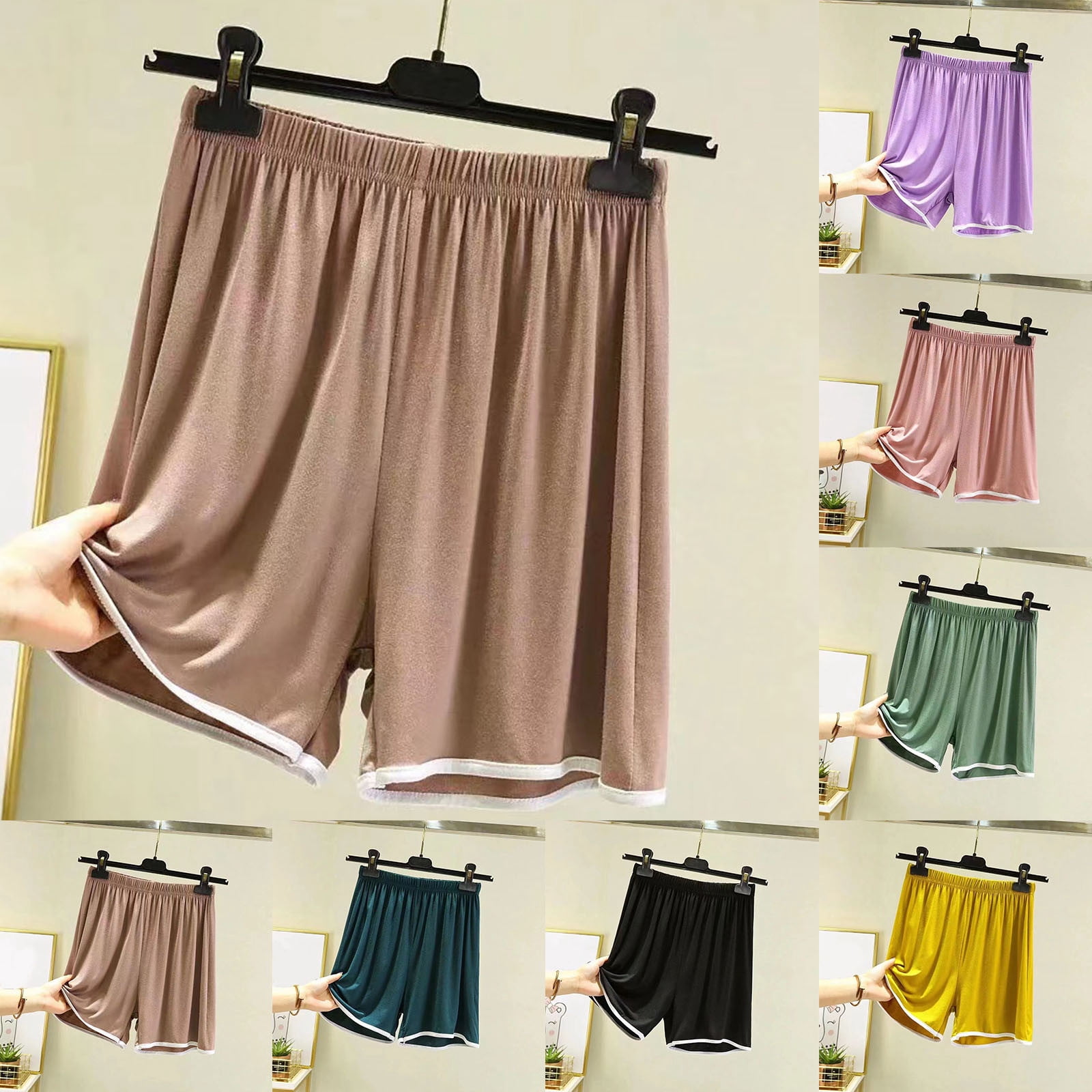 Avtoify Plus Size Solid Color Home Pants Thin Casual Five Quarter ...