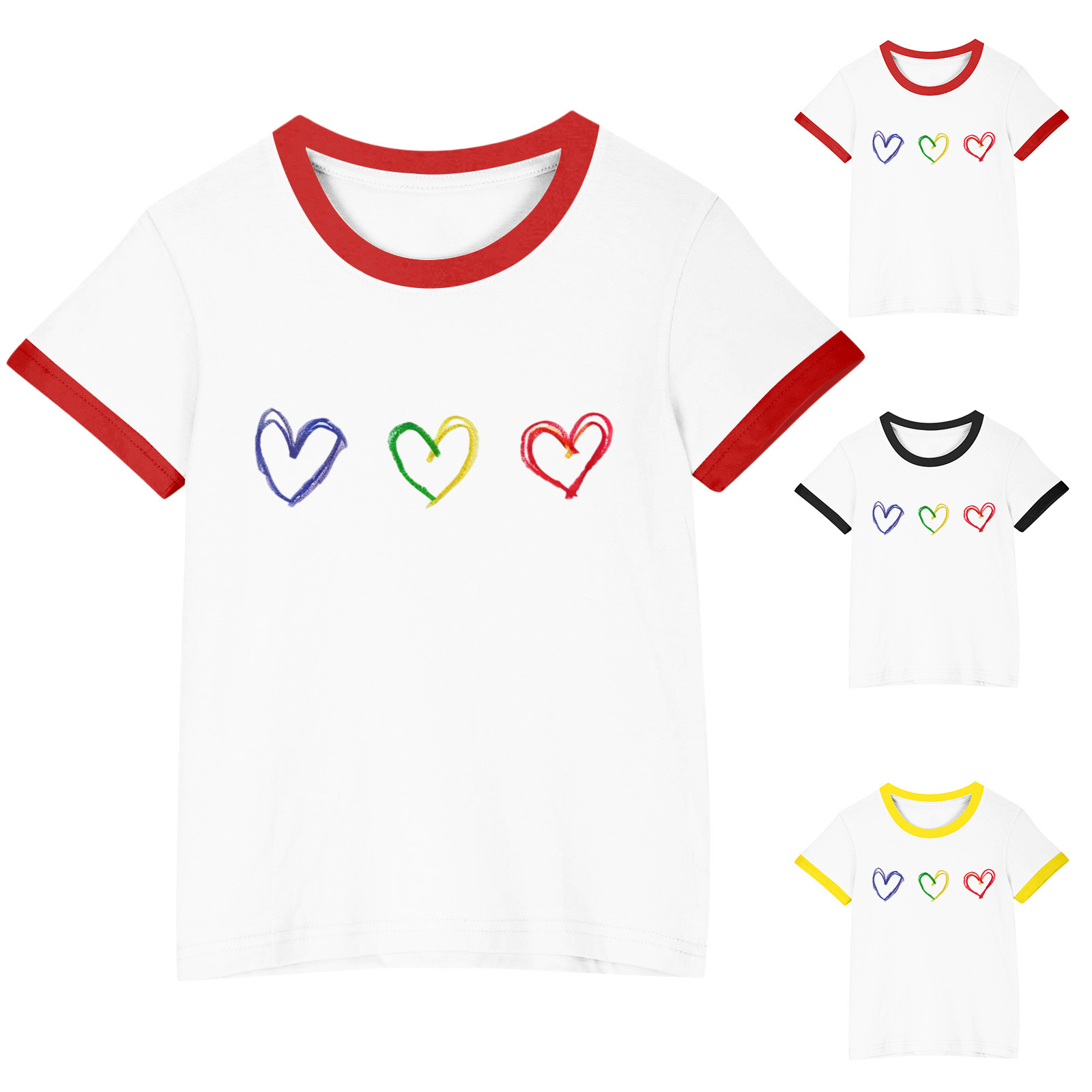 Avtoify Print Round Neck Summer Girls Short Sleeve Shirts Casual Top ...