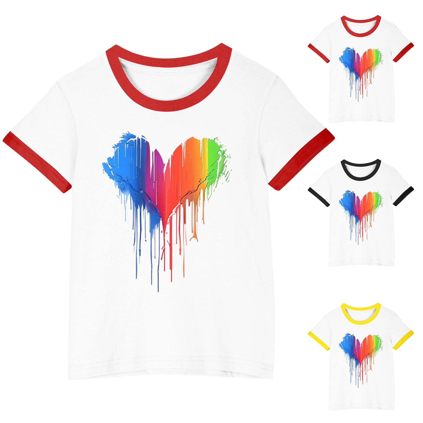 Avtoify Print Round Neck Summer Girls Short Sleeve Shirts Casual Top ...
