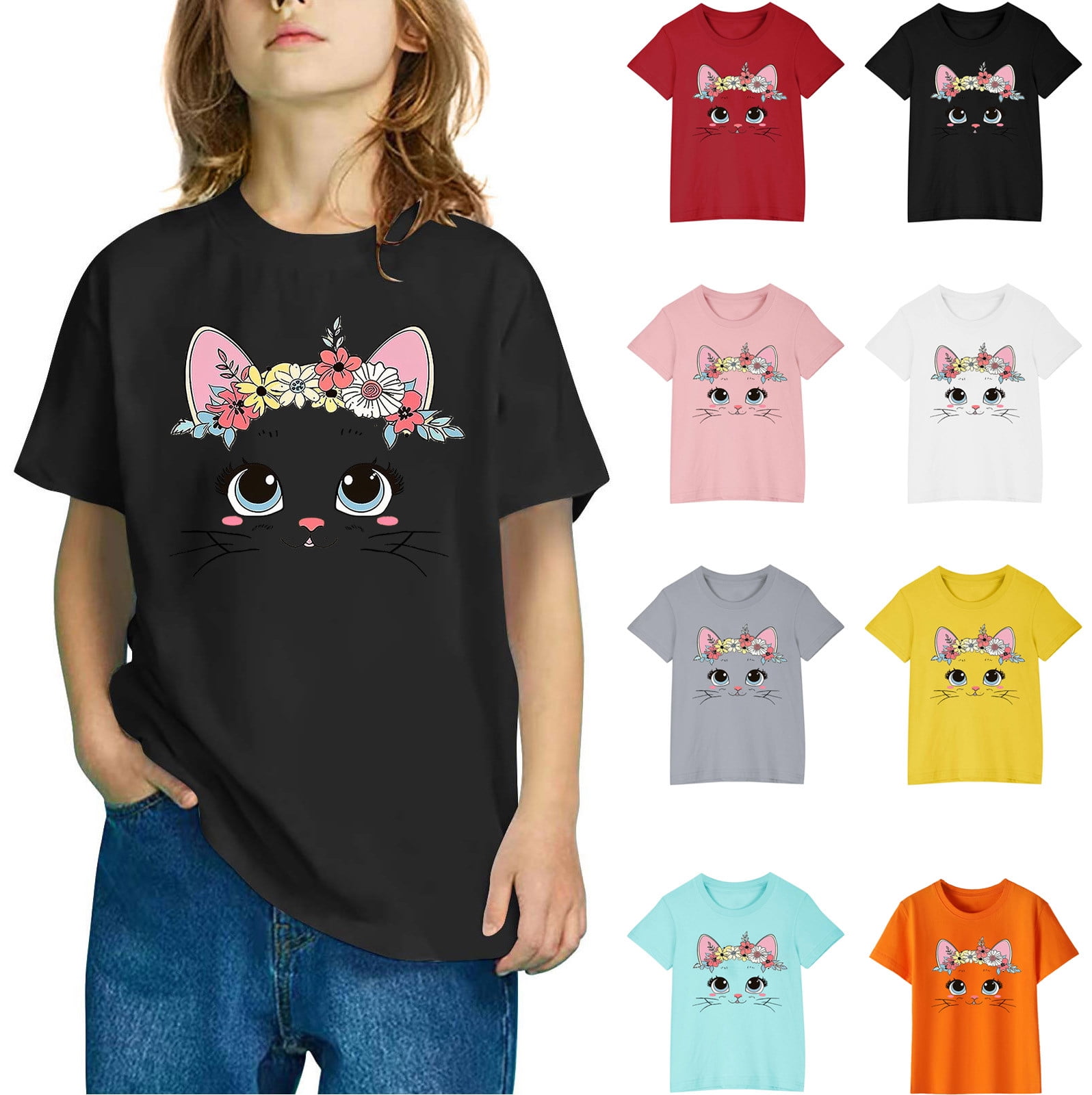 Avtoify Print Round Neck Summer Kids Short Sleeve Shirts Short Sleeve ...