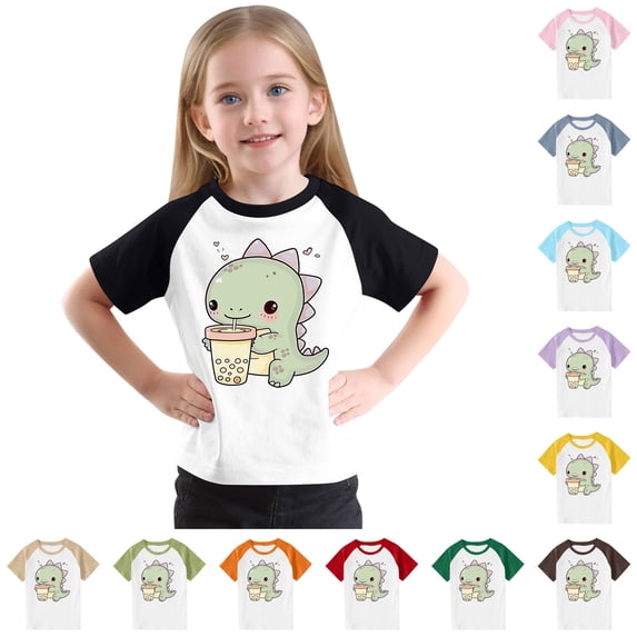 Avtoify Print Round Neck Summer Short Sleeve Shirts for Girls Short ...