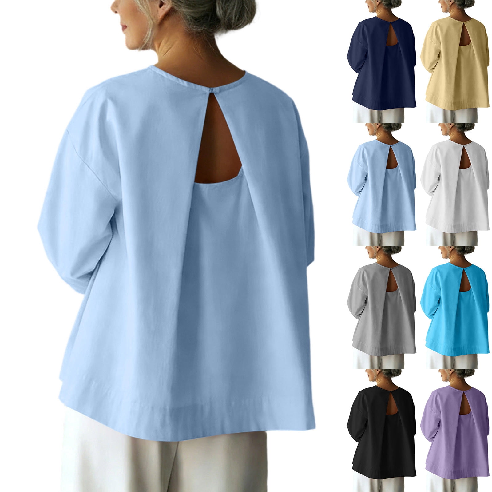 Avtoify Round Neck Linen Long Sleeve Cardigan Summer Womens Tops Dressy ...