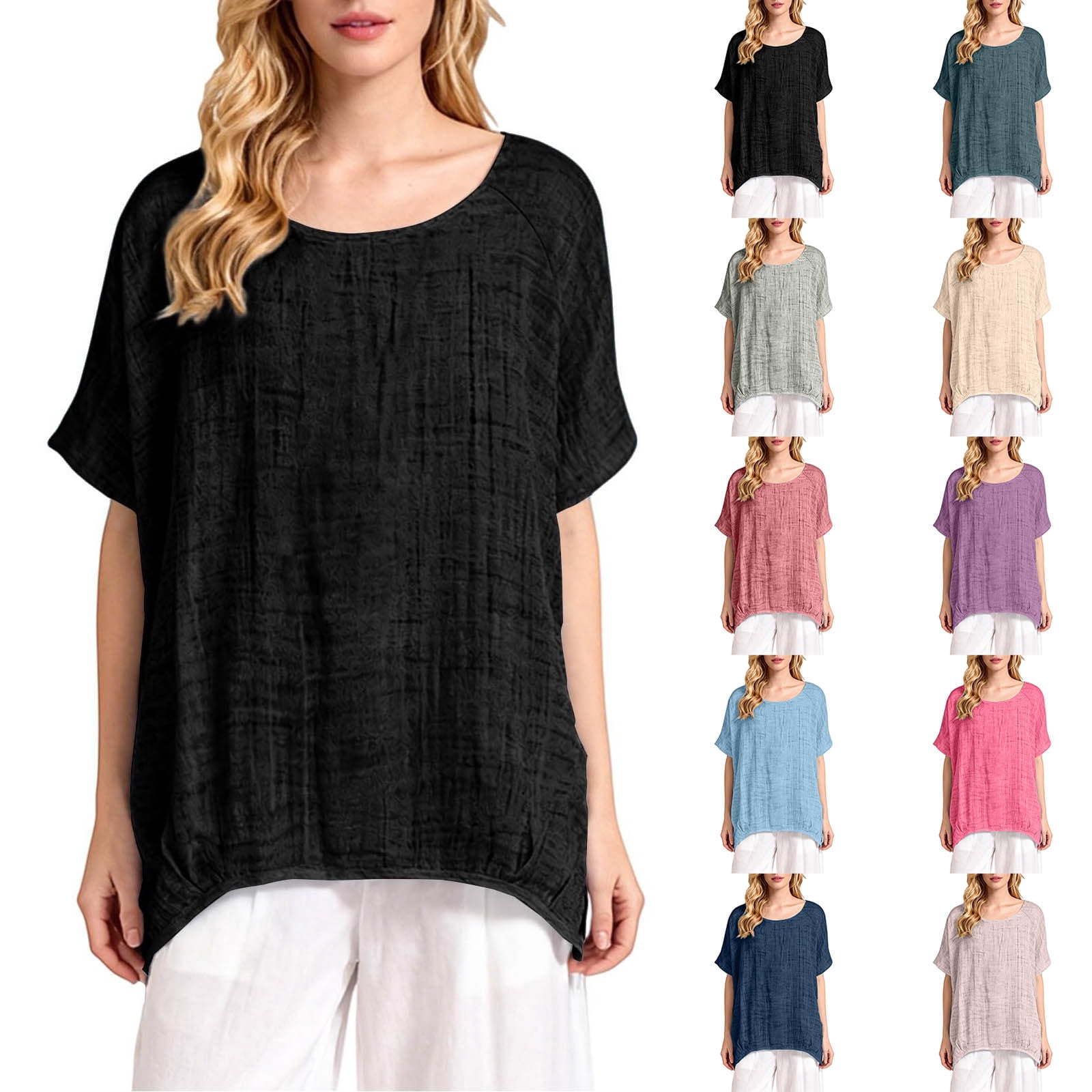 Avtoify Round Neck Loose Short Sleeve Shirt Summer Womens Tops Dressy ...