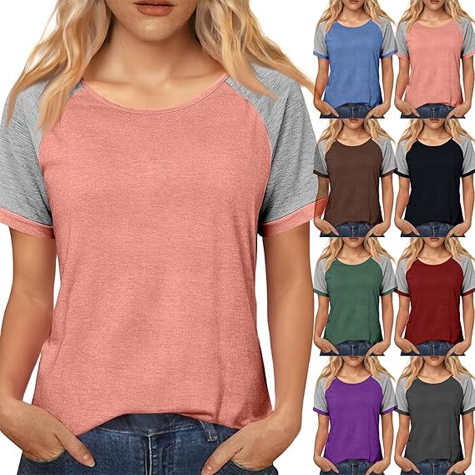 Avtoify Round Neck Short Neck Casual Top Summer Top for Women Dressy ...