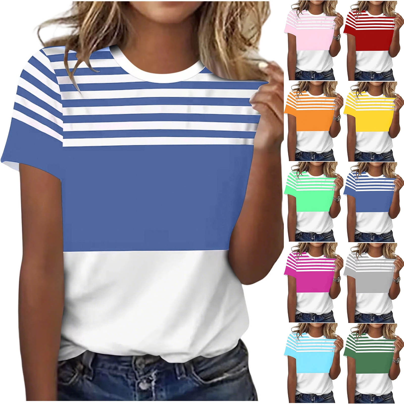 Avtoify Round Neck Short Sleeve Print Tee Summer Top for Women Dressy ...