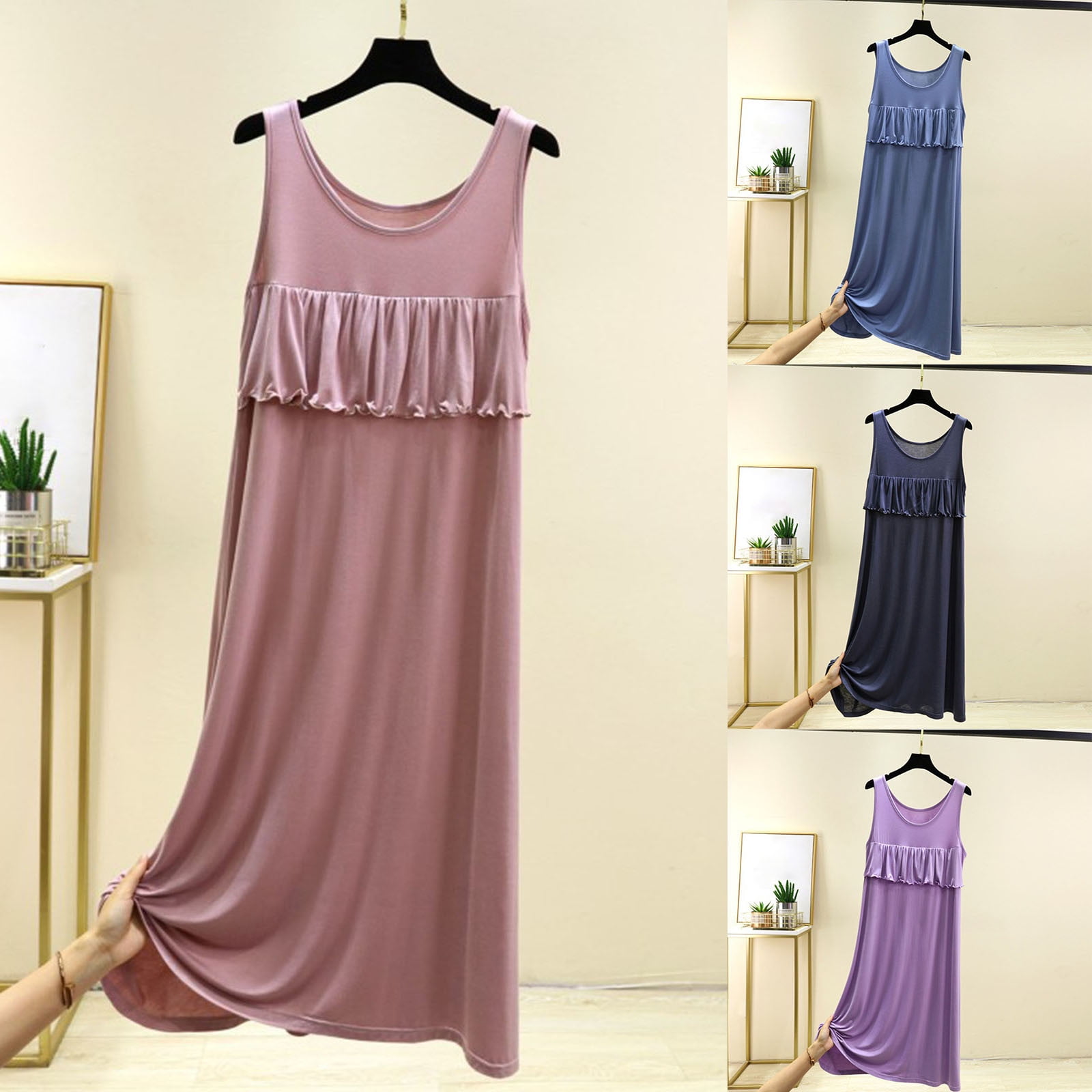 Avtoify Round Neck Solid Color Drawstring Loose Comfortable Sleeveless ...