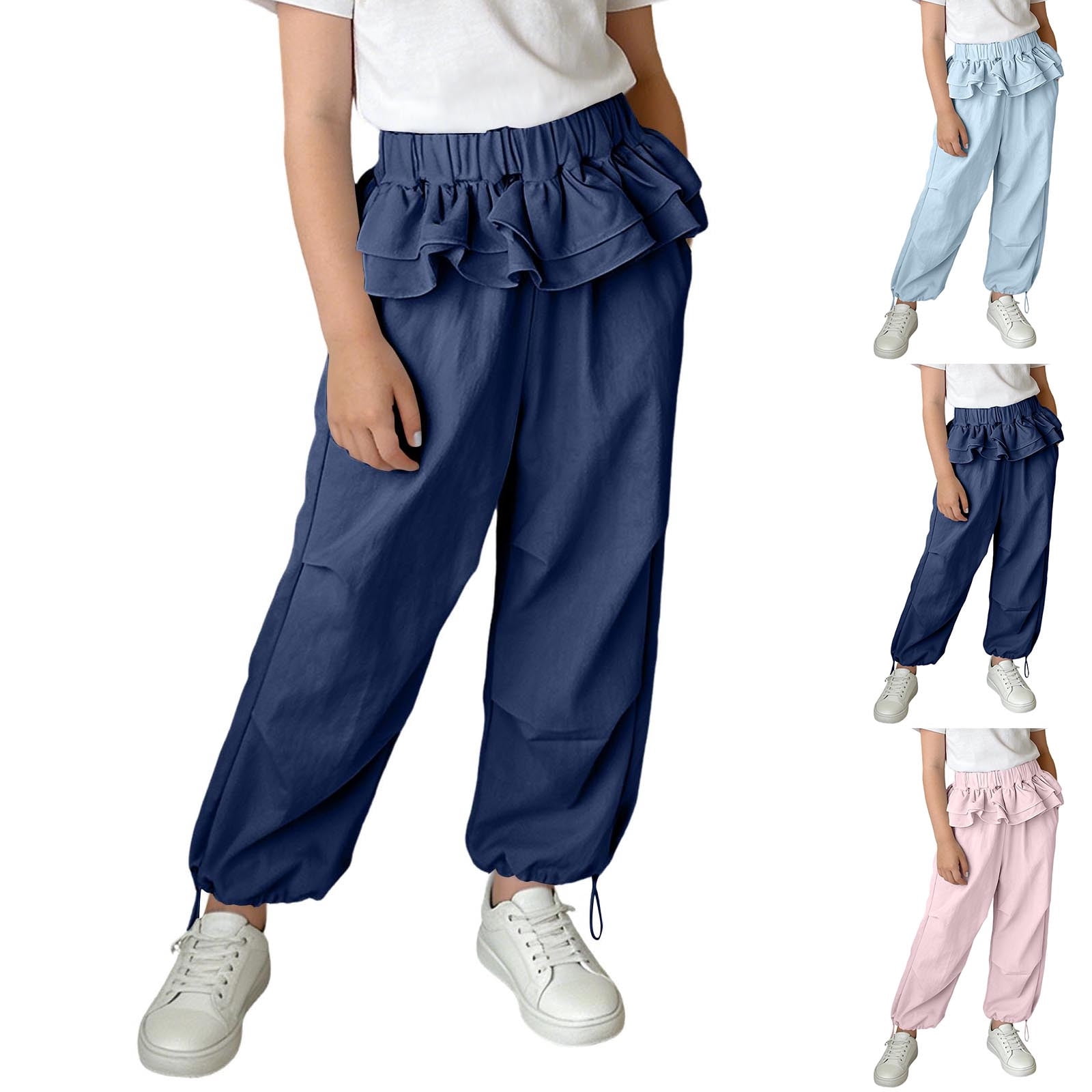 Avtoify Ruffle High Waist Drawstring Cargo Trouser Summer Girls Casual ...