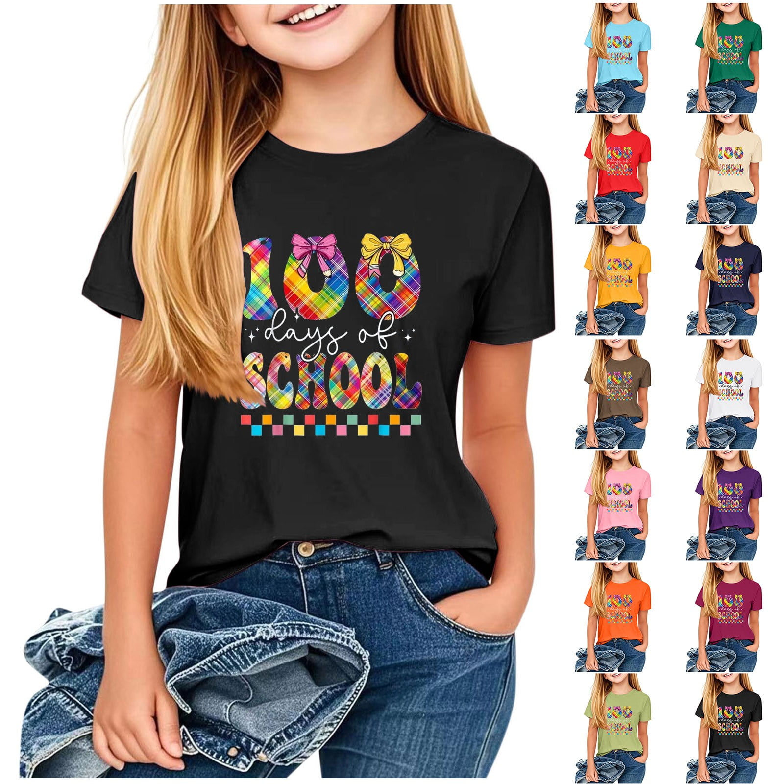 Avtoify School Theme Print Round Neck Summer Kids Short Sleeve Shirts ...