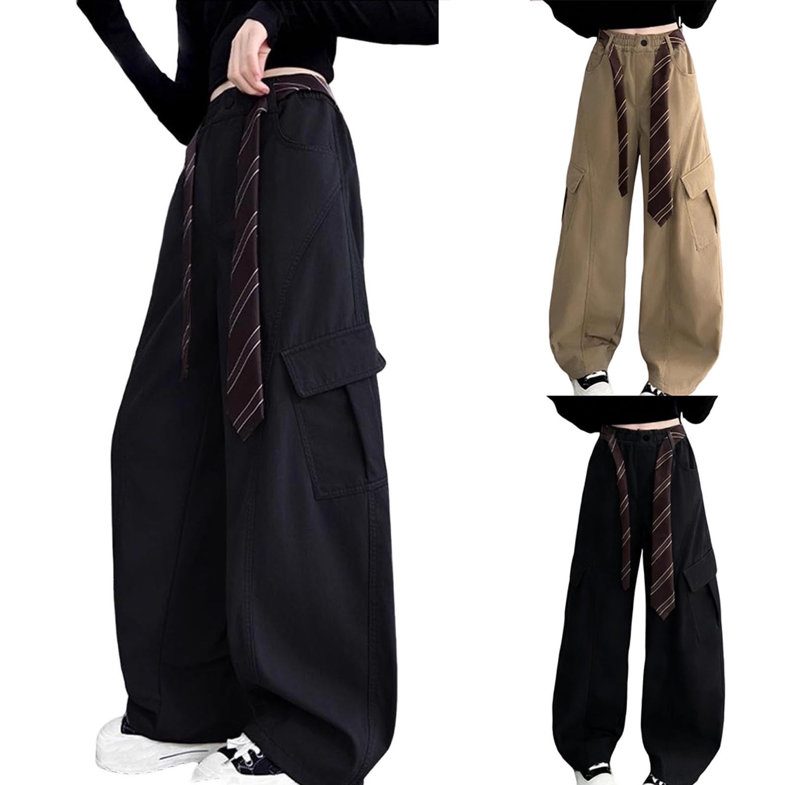 Avtoify Girls Full Length Pants Solid Color Wide Leg Cargo Trousers ...