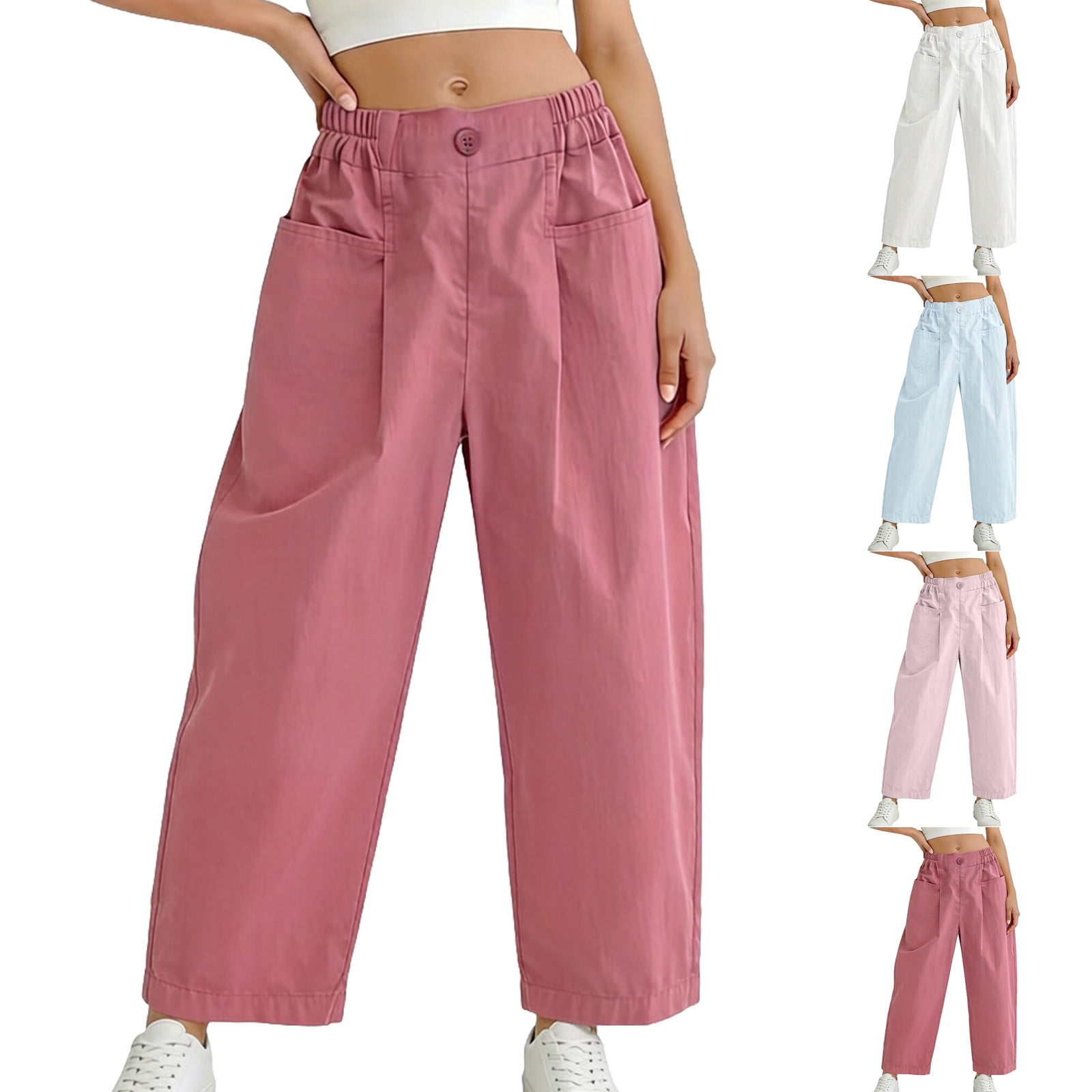 Avtoify Girls Full Length Pants 1-10 Years Solid Color Thin Loose ...
