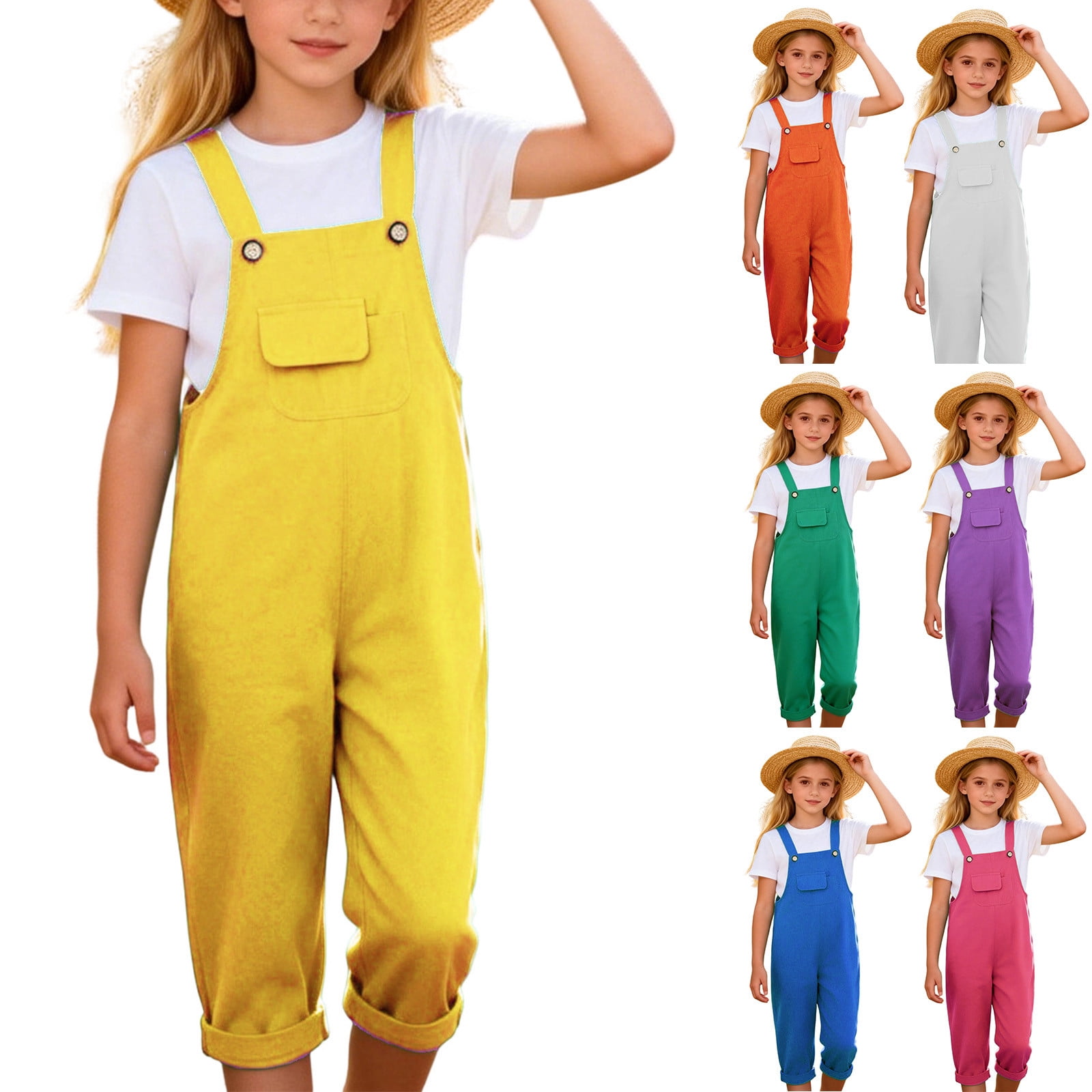 Avtoify Solid Button Strap Pocket Overall Trouser Summer Girls Casual ...