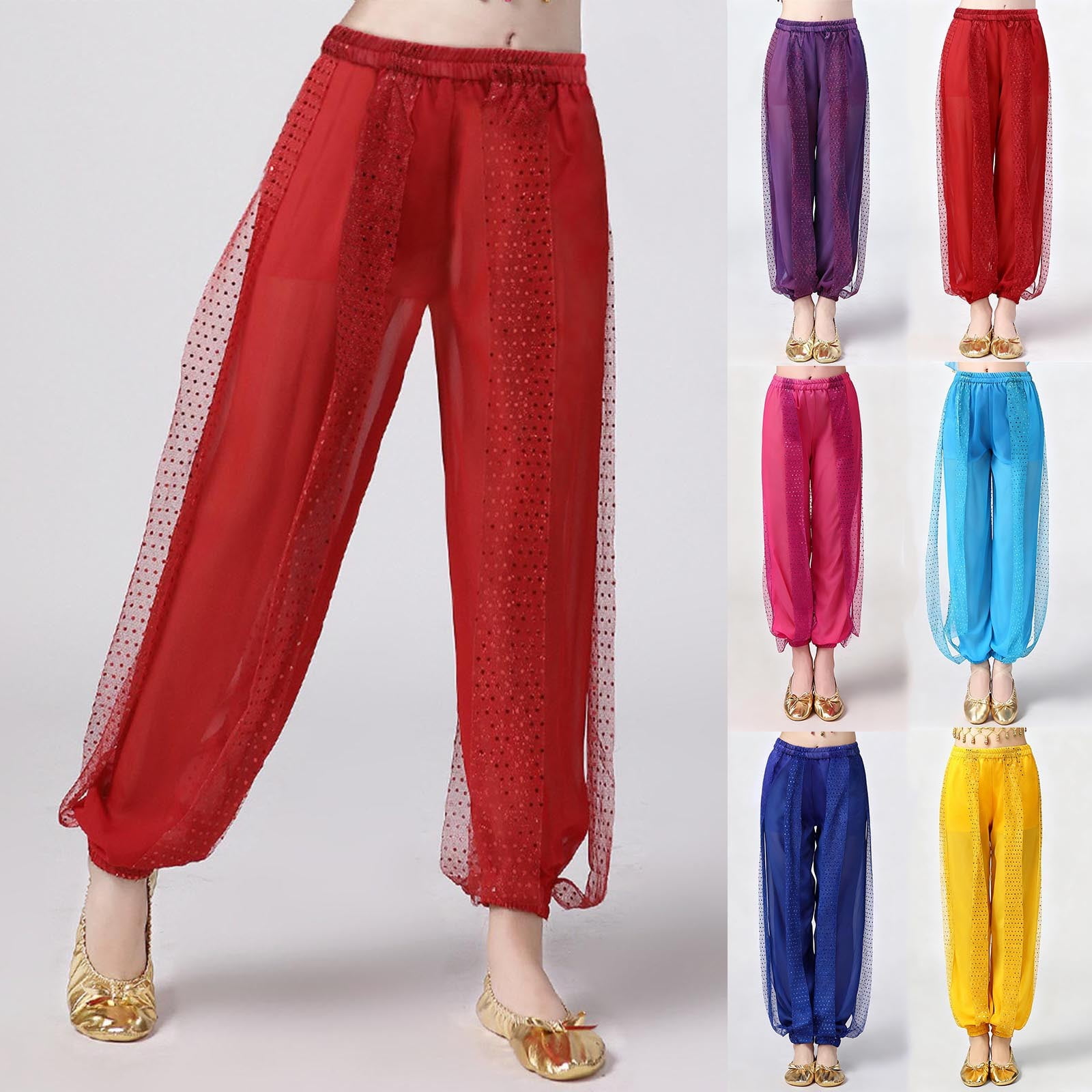Avtoify Solid Color Elastic Waist Ankle Soft Fabric Dance Pants for Mid ...