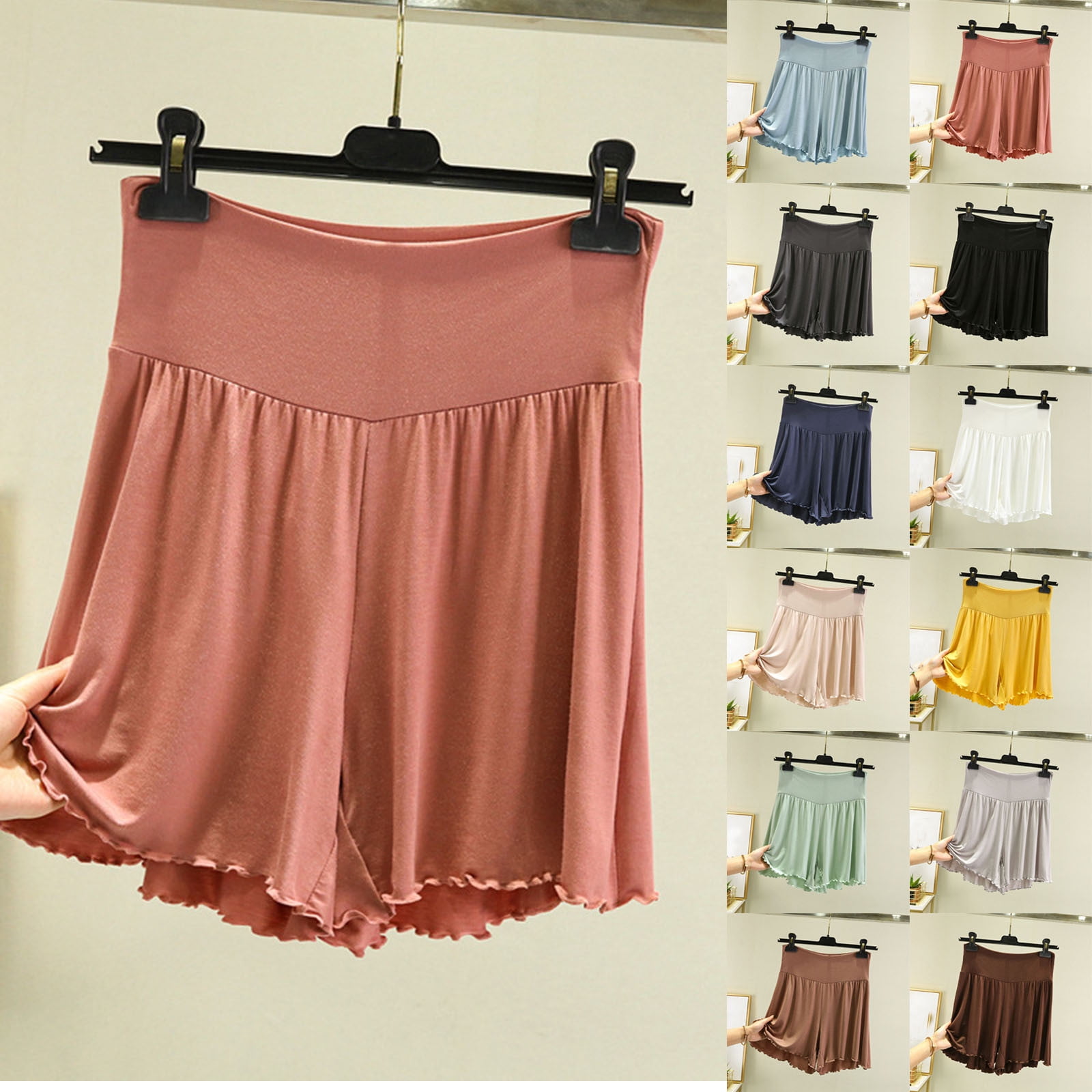 Avtoify Solid Color Home Pants Thin Casual Five Quarter Sleeping Pants ...
