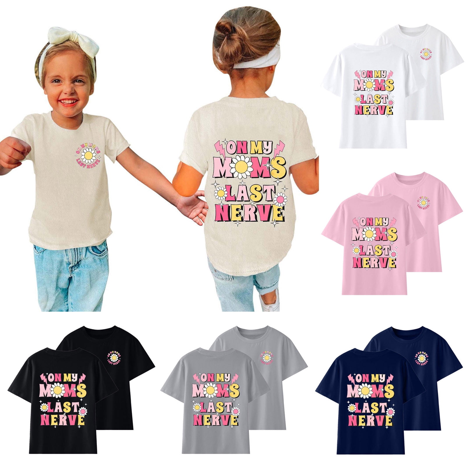 Avtoify Solid Color Print Summer Girls Short Sleeve Shirts Short Sleeve ...