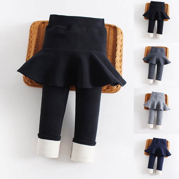 Avtoify Girls Full Length Pants Leggings Solid Color Fleece Lining ...