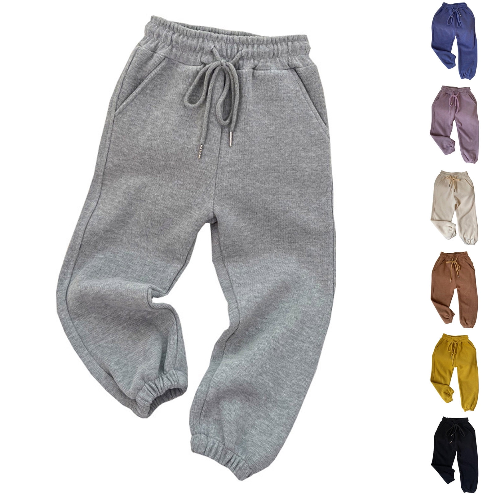 Avtoify Girls Full Length Pants Solid Color Elastic Waist Sport Fabric ...
