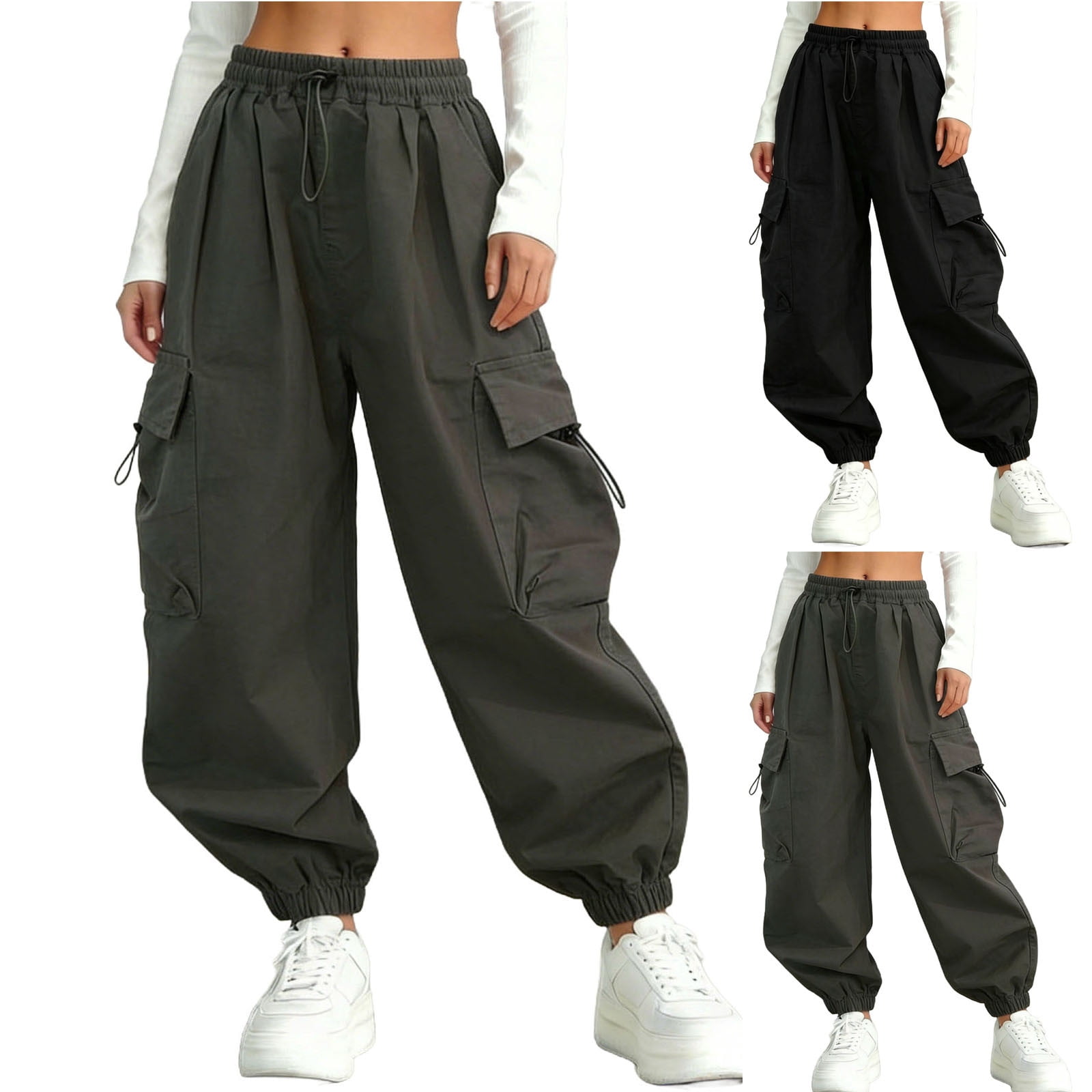 Avtoify Girls Full Length Pants 5-15 Years Solid Color Thin Cargo ...