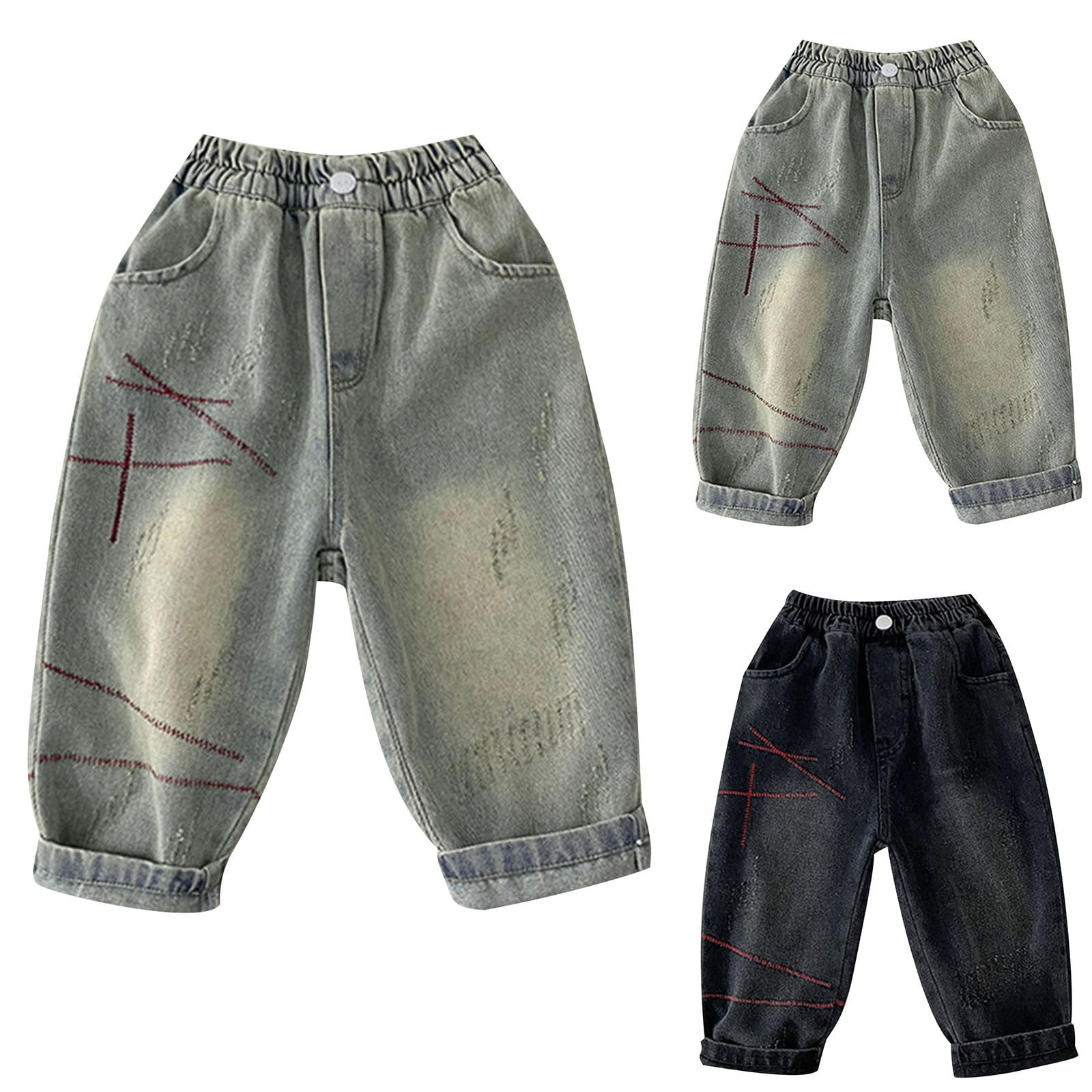 Avtoify Solid Multi-Pocket Elastic Waist Classic Denim Pants for Boys ...
