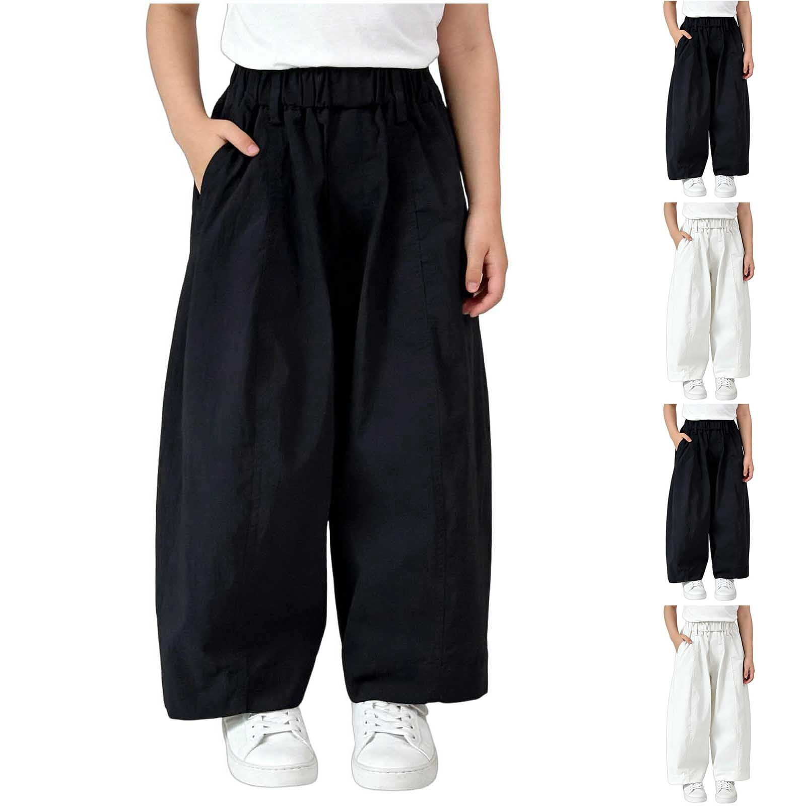 Avtoify Solid Pocket Elastic Waist Loose Fabric Casual Pants for Mid ...