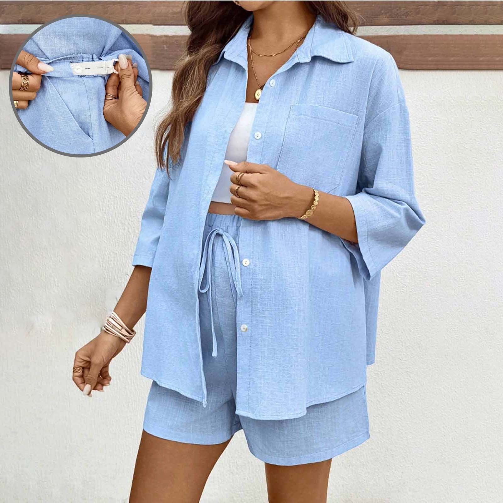 Avtoify Striped Off Shoulder Piece Maternity Set Summer for Pregnant ...