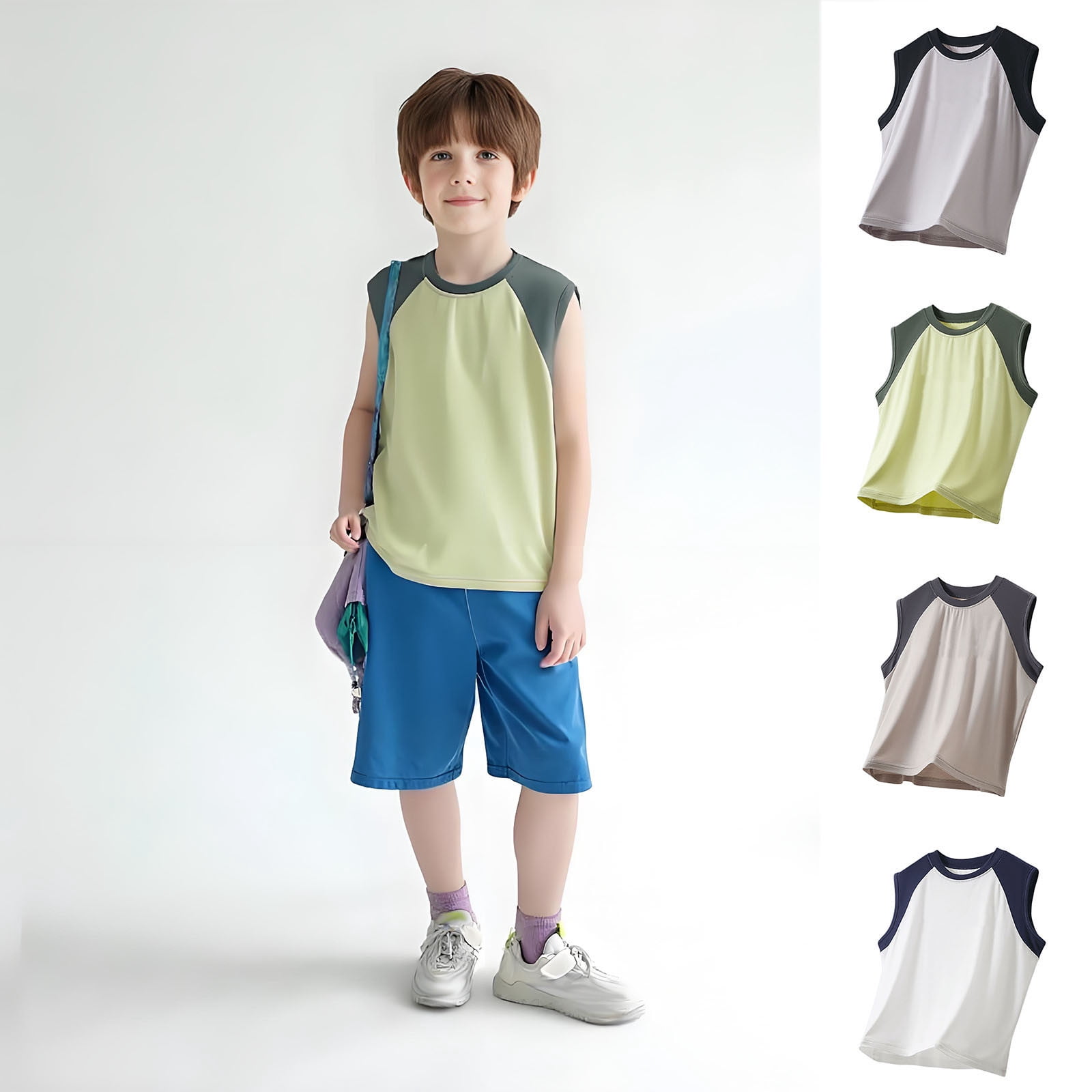 Avtoify Summer Children's Boys Color Matching Sleeveless Sports Medium ...