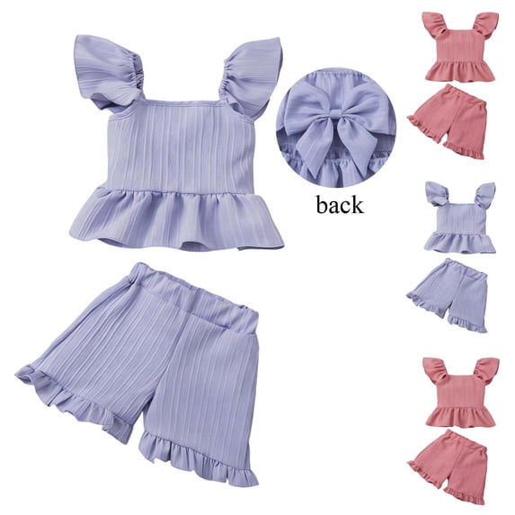 Avtoify Summer Girls Round-Neck Tank Top Sleeve Bow Top Ribbed Ruffle ...