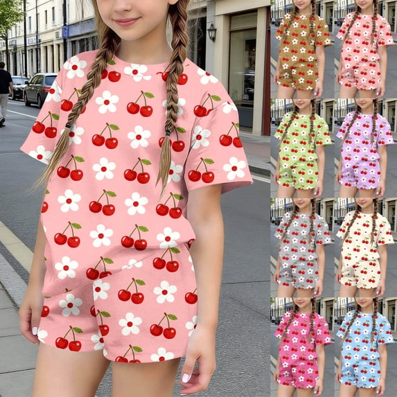 Avtoify Summer Girls Short Sleeve Round-Neck Shirts Print Casual Short ...