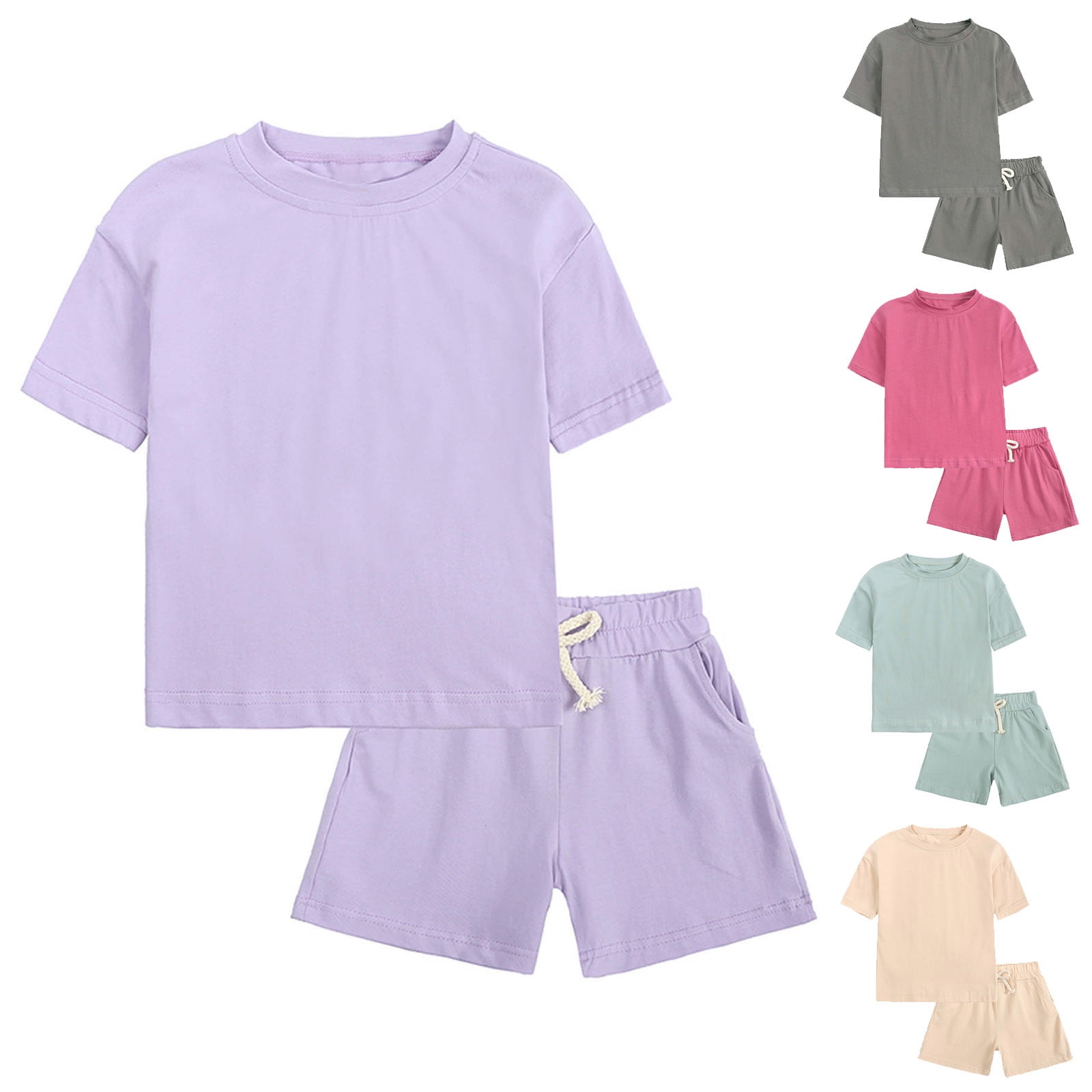 Avtoify Summer Girls Short Sleeve Round-Neck Shirts Solid Short Sleeve ...