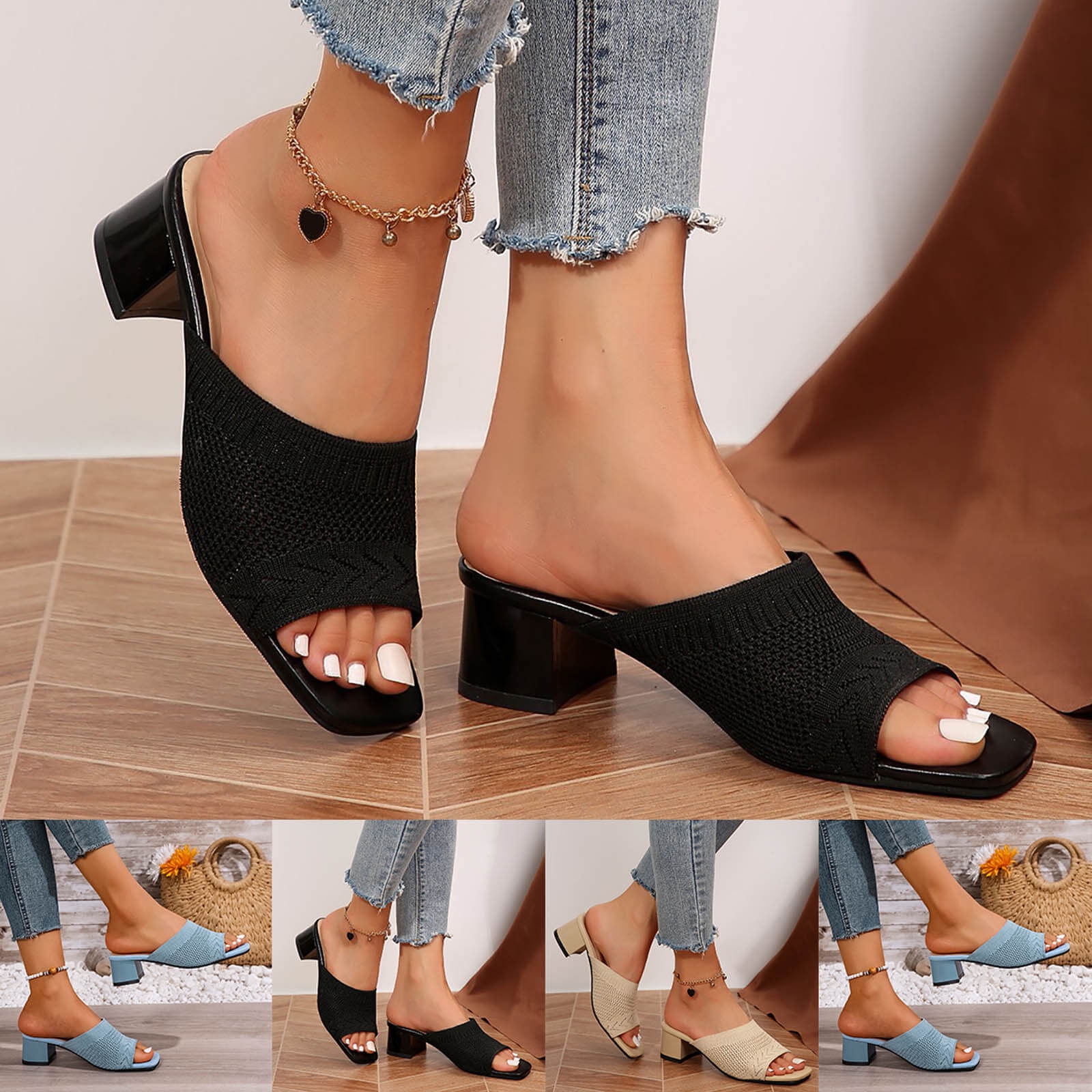 Avtoify Summer Women's Slippers Fashionable Casual Solid Color One Line ...