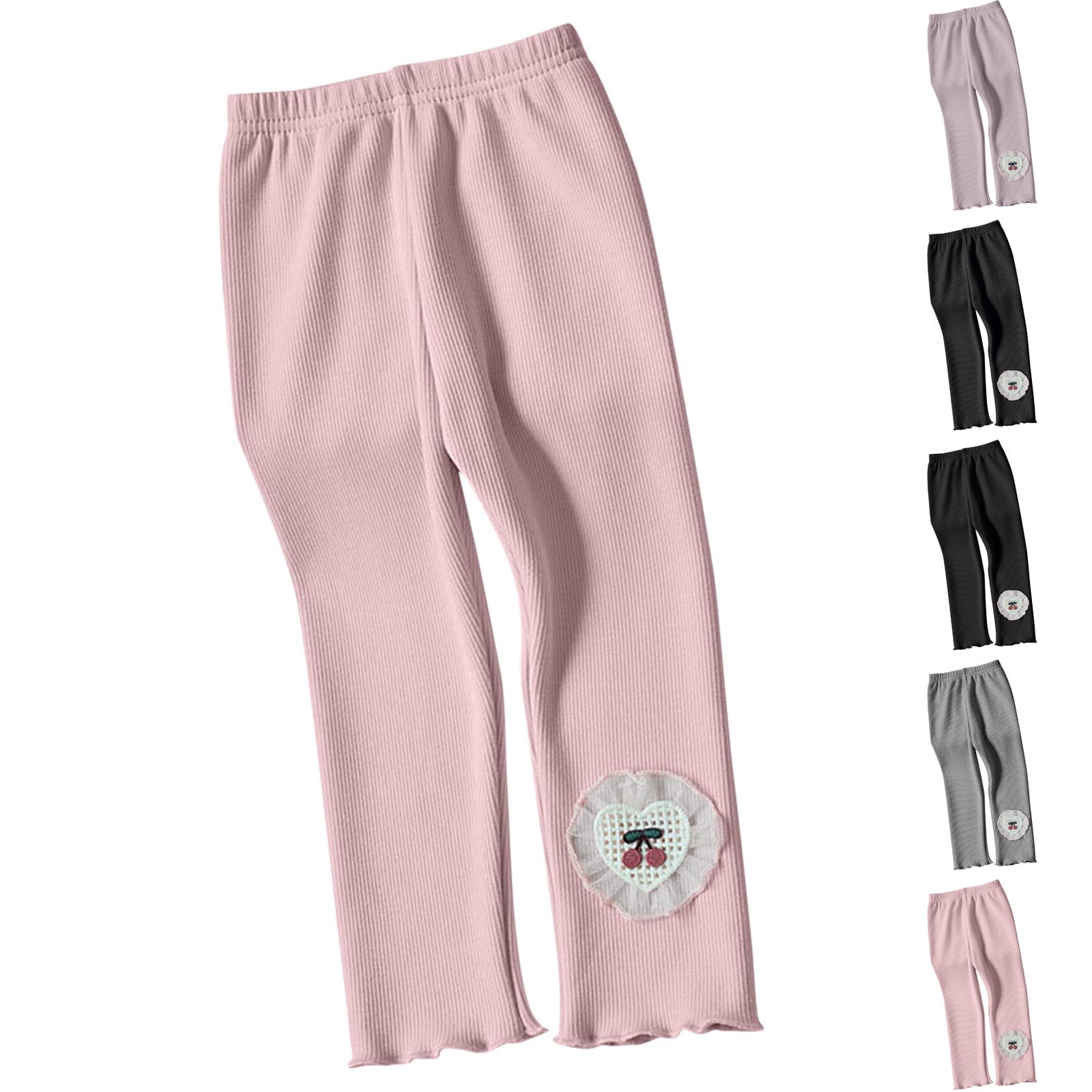 Avtoify Girls Full Length Pants Solid Color Thick Fabric Elastic Waist ...