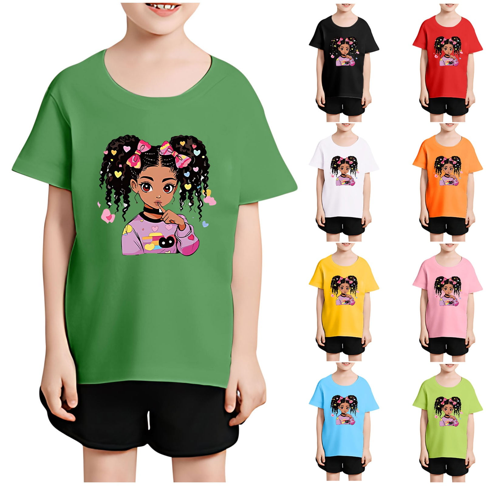 Avtoify Trendy Print Round Neck Summer Short Sleeve Shirts for Girls ...