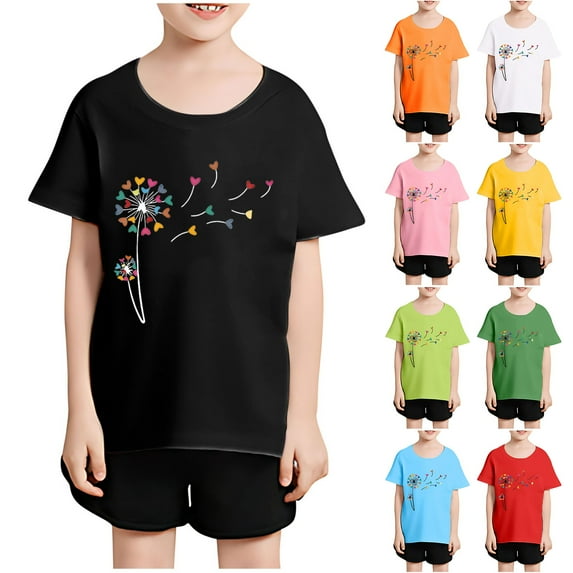 Avtoify Trendy Print Round Neck Summer Short Sleeve Shirts for Girls ...