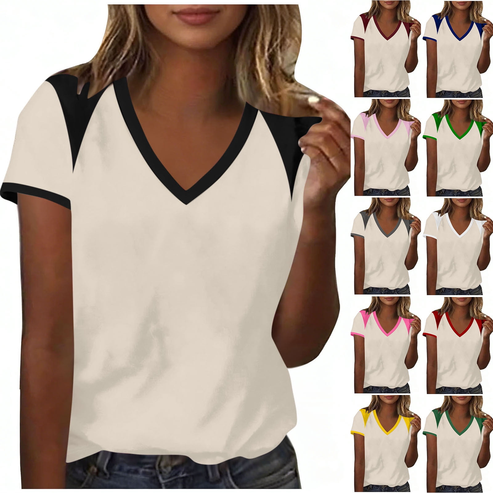 Avtoify V Neck Short Sleeve Print T Shirt Summer Shirts for Women ...