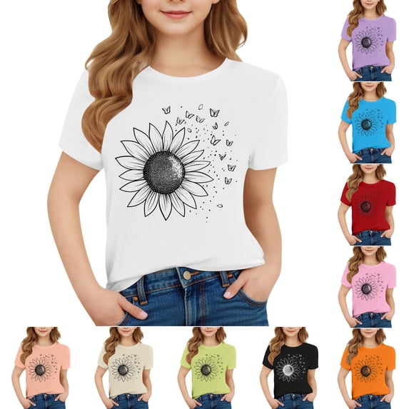 Avtoify Versatile Round Neck Short Sleeve Summer Girls Short Sleeve ...