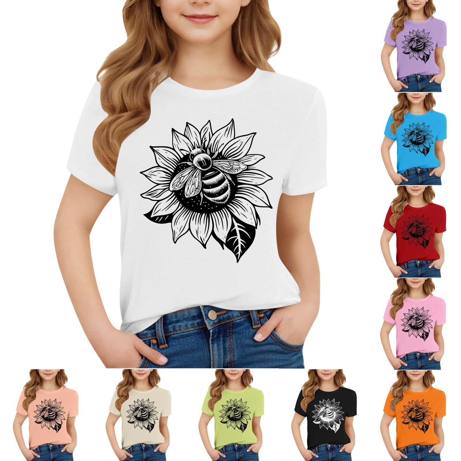 Avtoify Versatile Round Neck Short Sleeve Summer Girls Short Sleeve ...