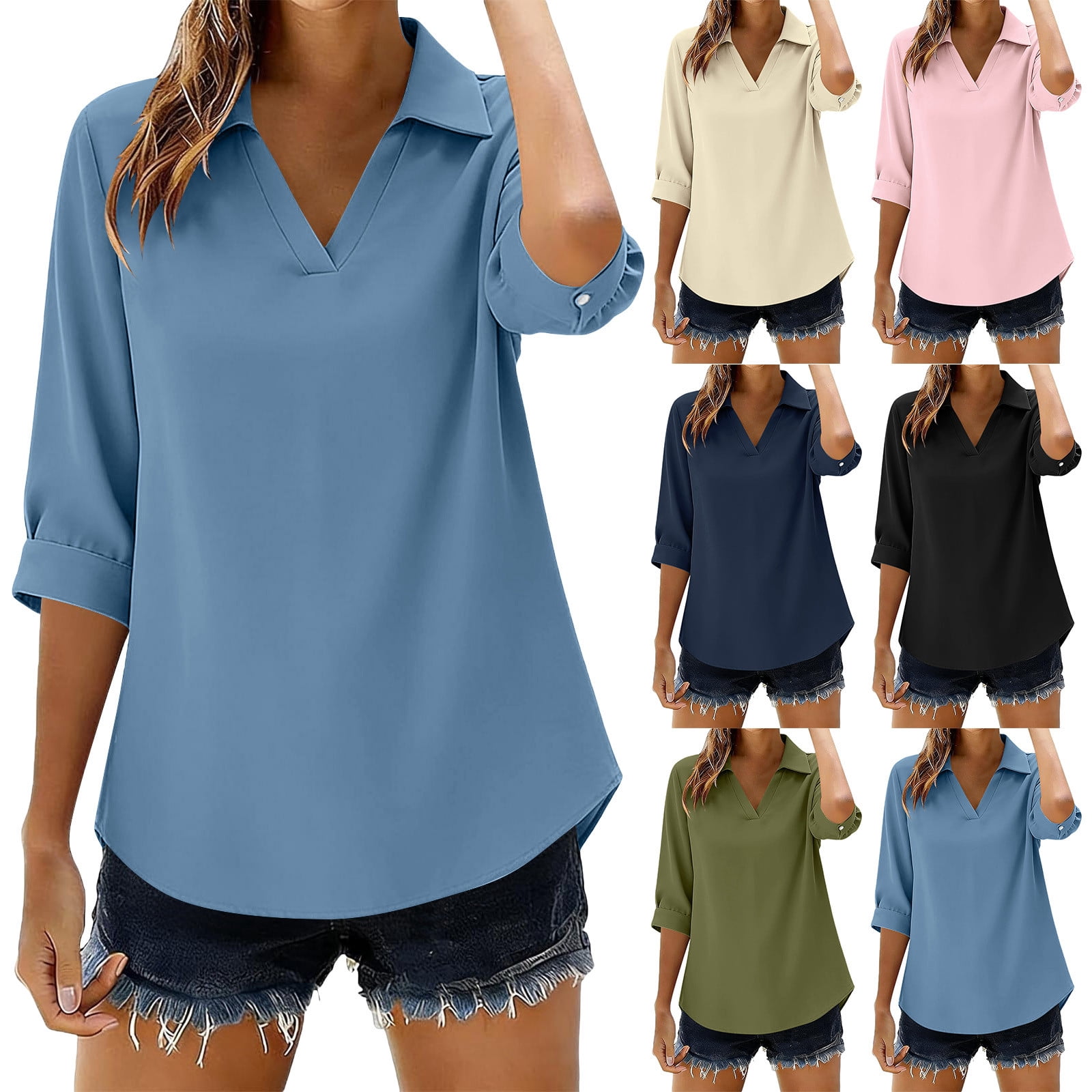 Avtoify Women V Neck 3/4 Sleeve Work Top Summer Blouses for Women ...