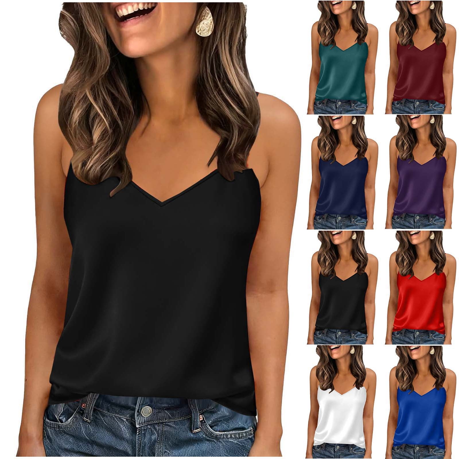 Avtoify Women's Fashion Casual Solid Color Round Neck Double Strap ...
