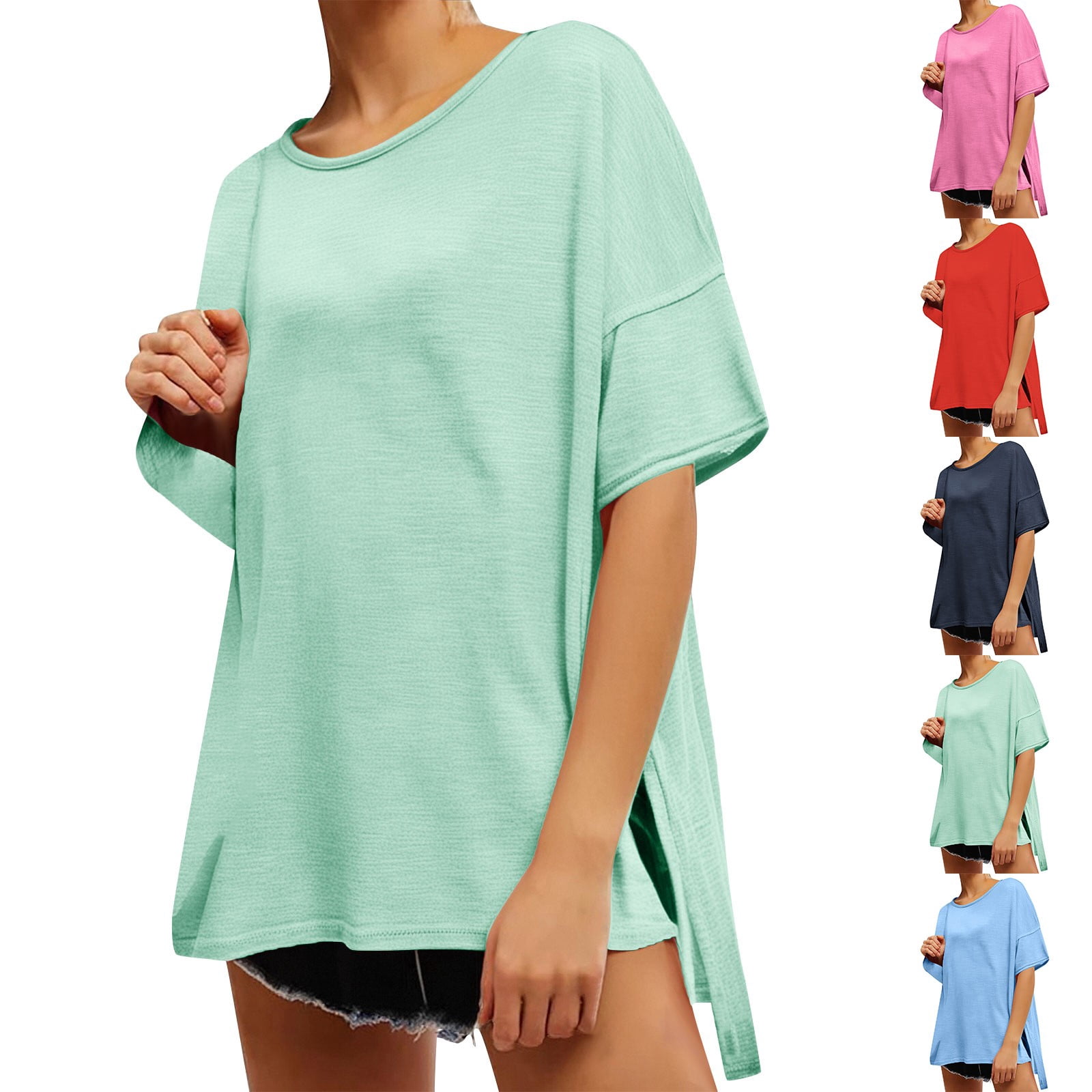Avtoify Women's Solid Color round Neck Summer Shirts for Dressy Casual ...