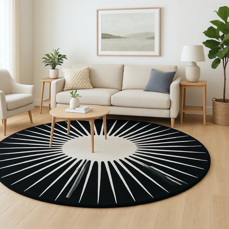 Avyay Rugs Modern Black Round Area Rug – Hand-Tufted 100% NZ Wool ...