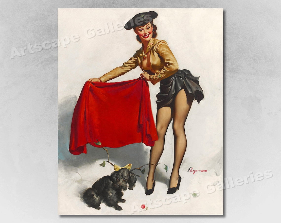 Aw Come One 1953 Elvgren Pin Up Girl Bull Fighter, Stretched Canvas ...