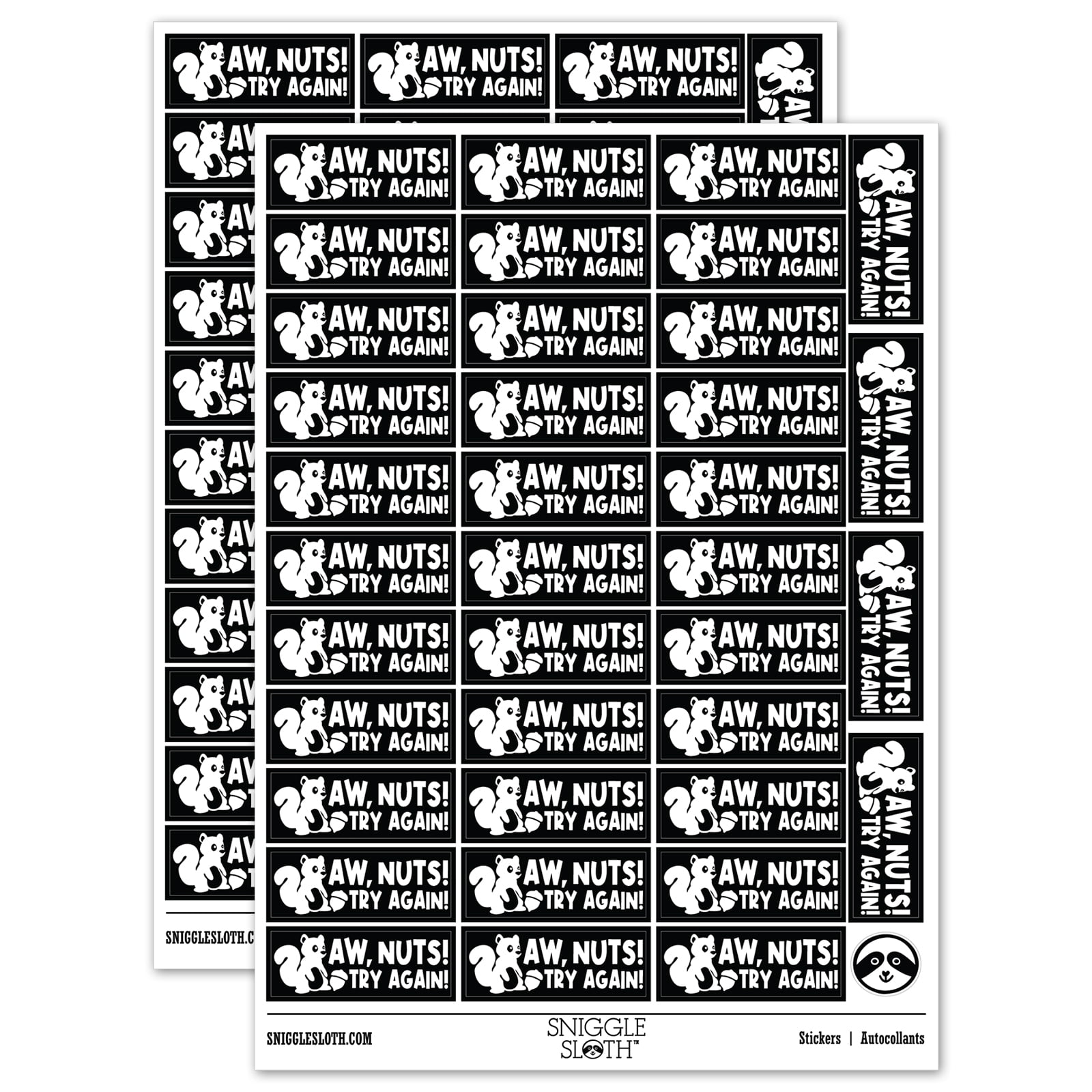 Aw Nuts Try Again Squirrel Teacher Student School Sticker Set - Black ...