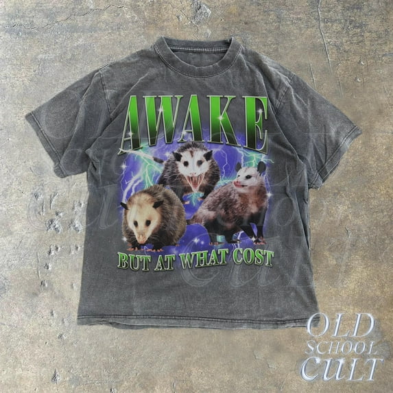 Awake But At What Cost Graphic T-Shirt, Retro Funny Possum T Shirt ...