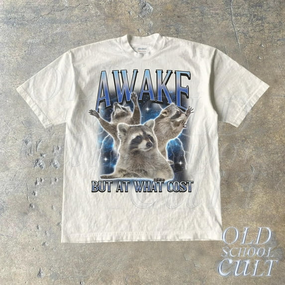 Awake But At What Cost Retro T-Shirt, Funny Raccoon T-shirt, Sarcastic ...