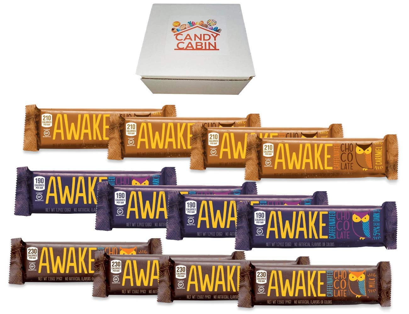Awake Caffeinated Chocolate Energy Bar 12 Count BY CANDY CABIN Milk ...