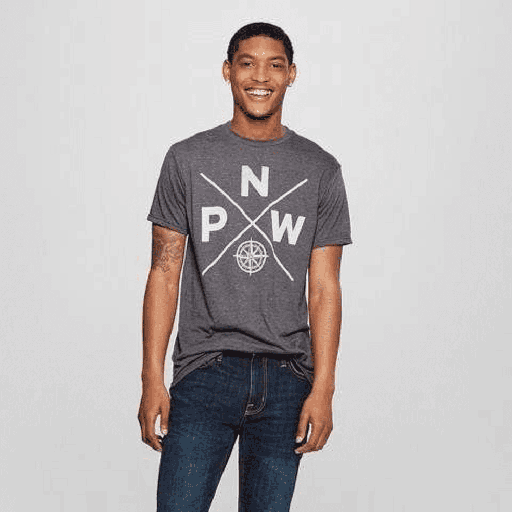 Awake Men's Short Sleeve Compass Graphic T-Shirt in Charcoal Small ...