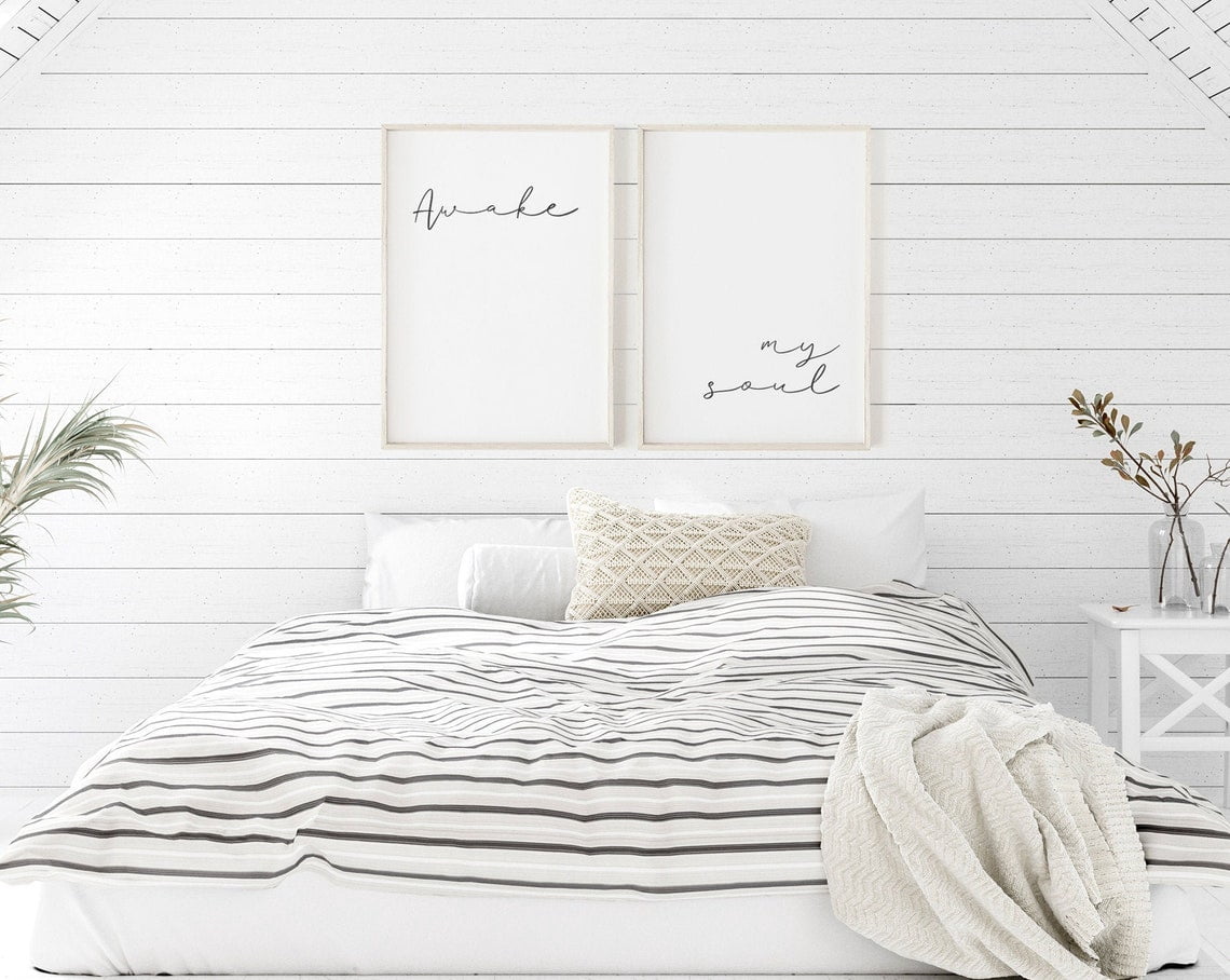 Awake My Soul Wall Art Above Bed Art Bedroom Decor Farmhouse Quote Set ...